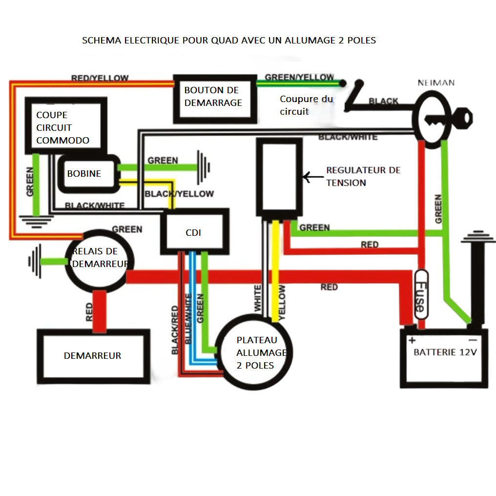 Faisceau / Câblage complet Quad 50 / 70 / 90 / 107 / 110 / 125 cc automatique 2 pôles