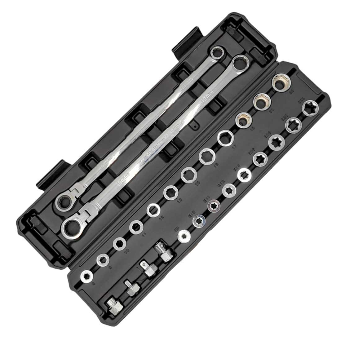 Kit clé plates à cliquet à tête flexible réglable 180° 27pcs KRAFTMULLER